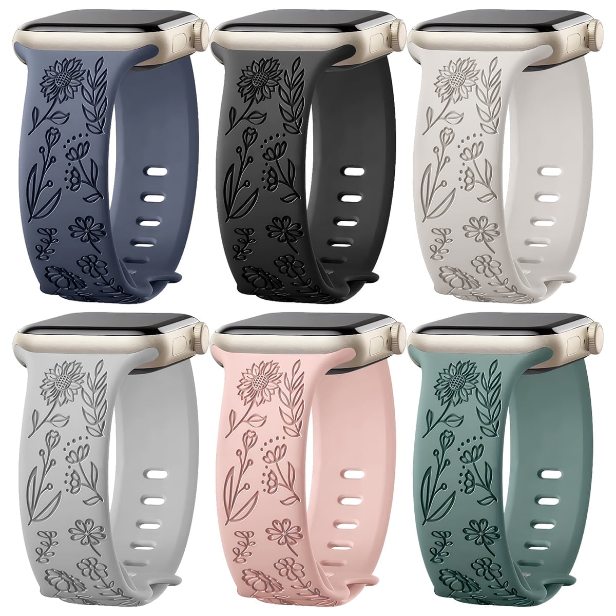 ZSOU 6 Pack Engraved Silicone Watch Bands for Apple Watch 42mm(Series 1 ...