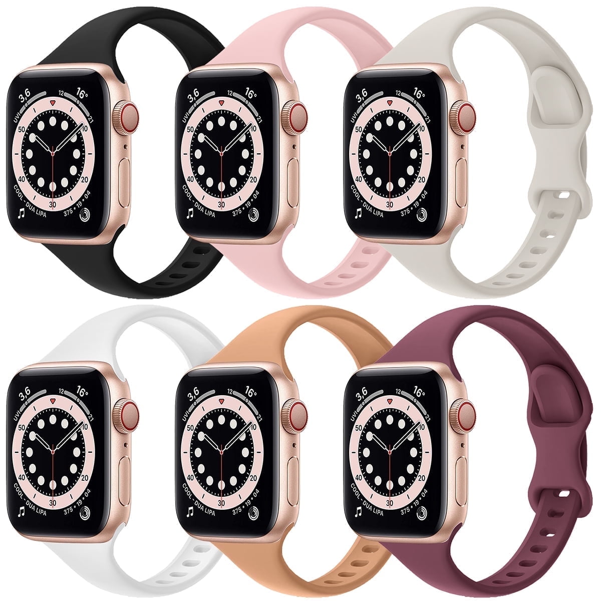ZSOU 6 Pack Skinny Silicone Watch Bands for Apple Watch 38/40/41/42mm ...