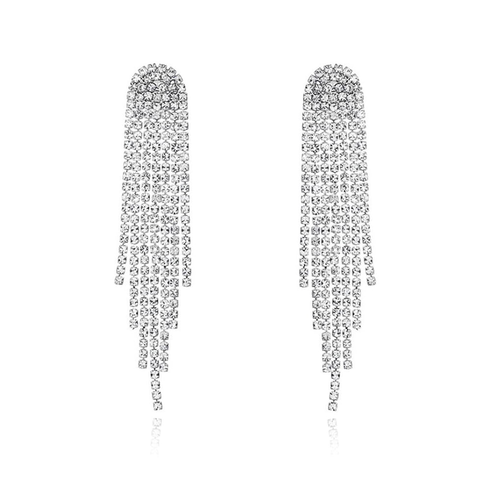 ZSPERKLA Rhinestone Dangle Earrings for Women Sparkly Silver Studs ...