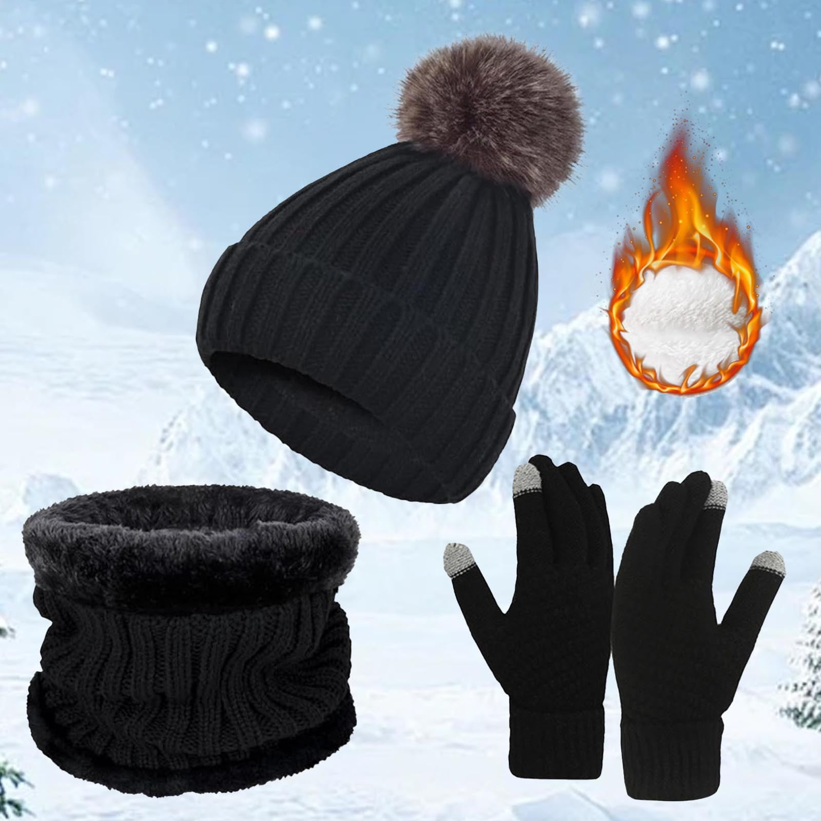 ZSQDM 3 Pcs Winter Hat Scarf and Gloves Set for Women Warm Knit Fleece ...