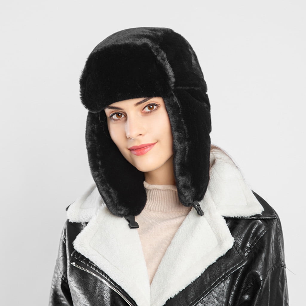 ZSQDM Ladies Winter Plush Fake Thick Hat Ear Protectors Warm Plush Hat ...