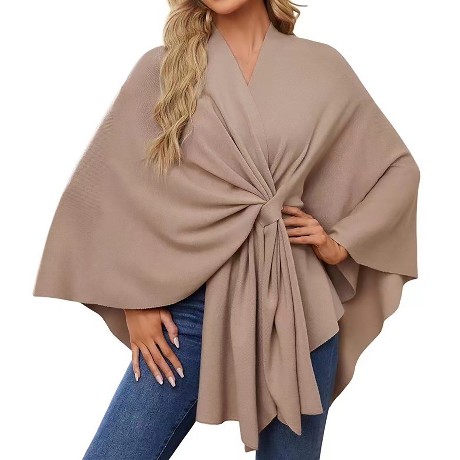ZSQDM Ponchos Adult Women's Elegant Shawl Soft Open Front Poncho Sweater For Spring Fall Winter ...