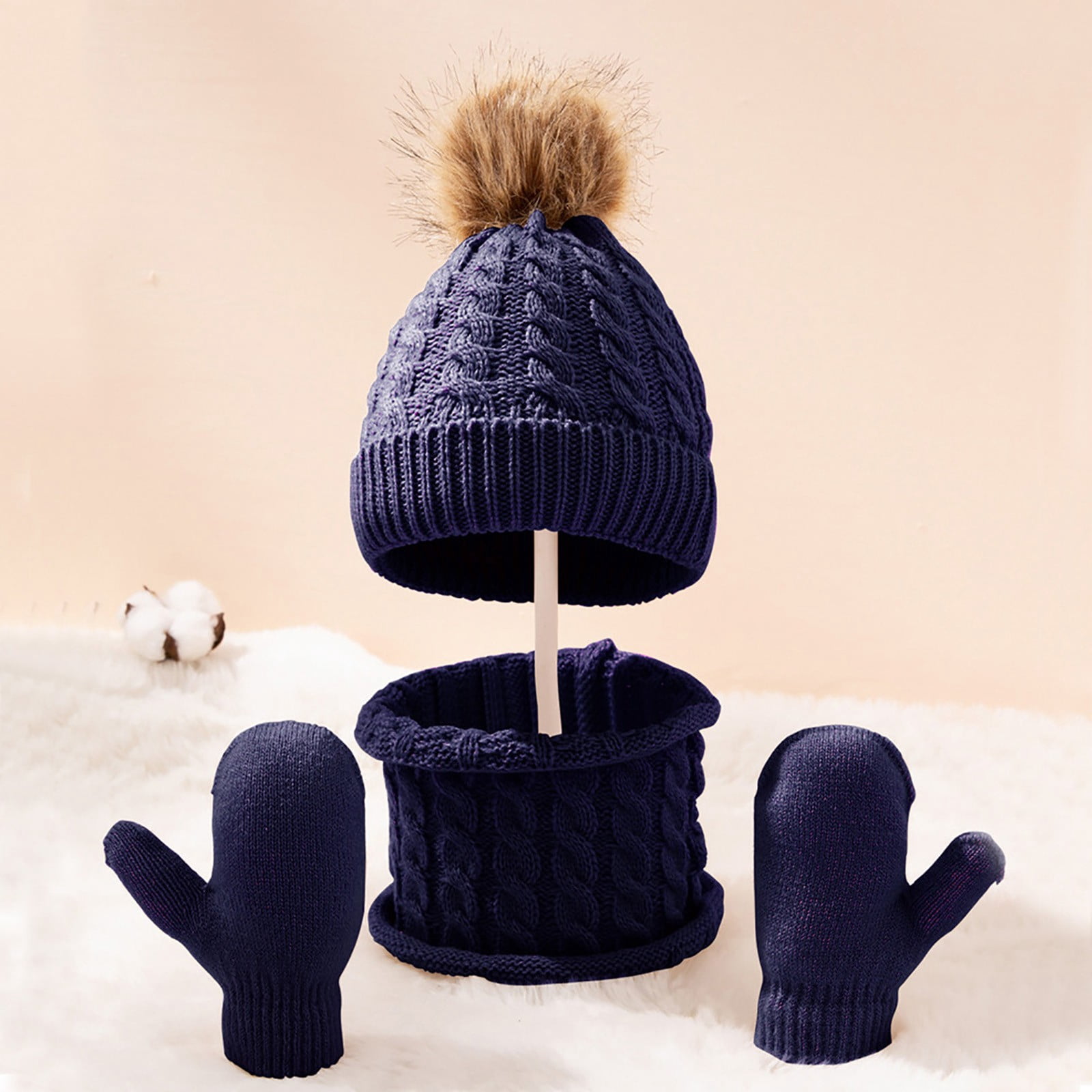 ZSQDM Winter Kids Hat Scarf Glove Set Knit Fleece Lined Neck Warmer ...