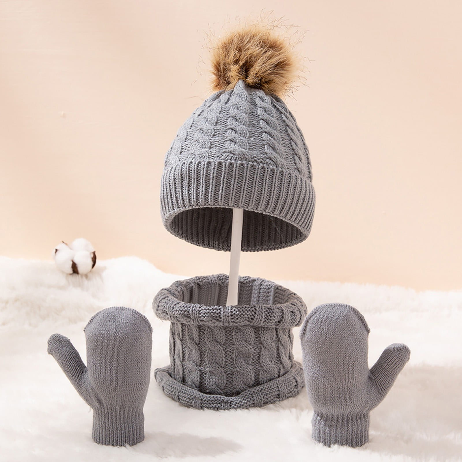 ZSQDM Winter Kids Hat Scarf Glove Set Knit Fleece Lined Neck Warmer ...