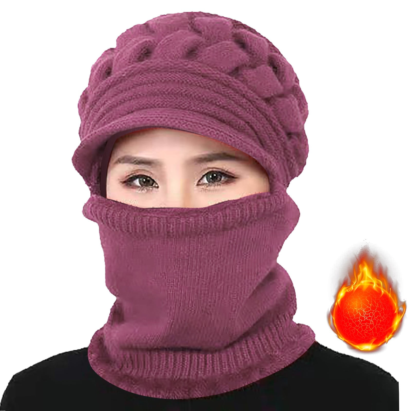 ZSQDM Womens Winter Warm Elastic Soft Ear Knitted Scarf Hat Fleece ...