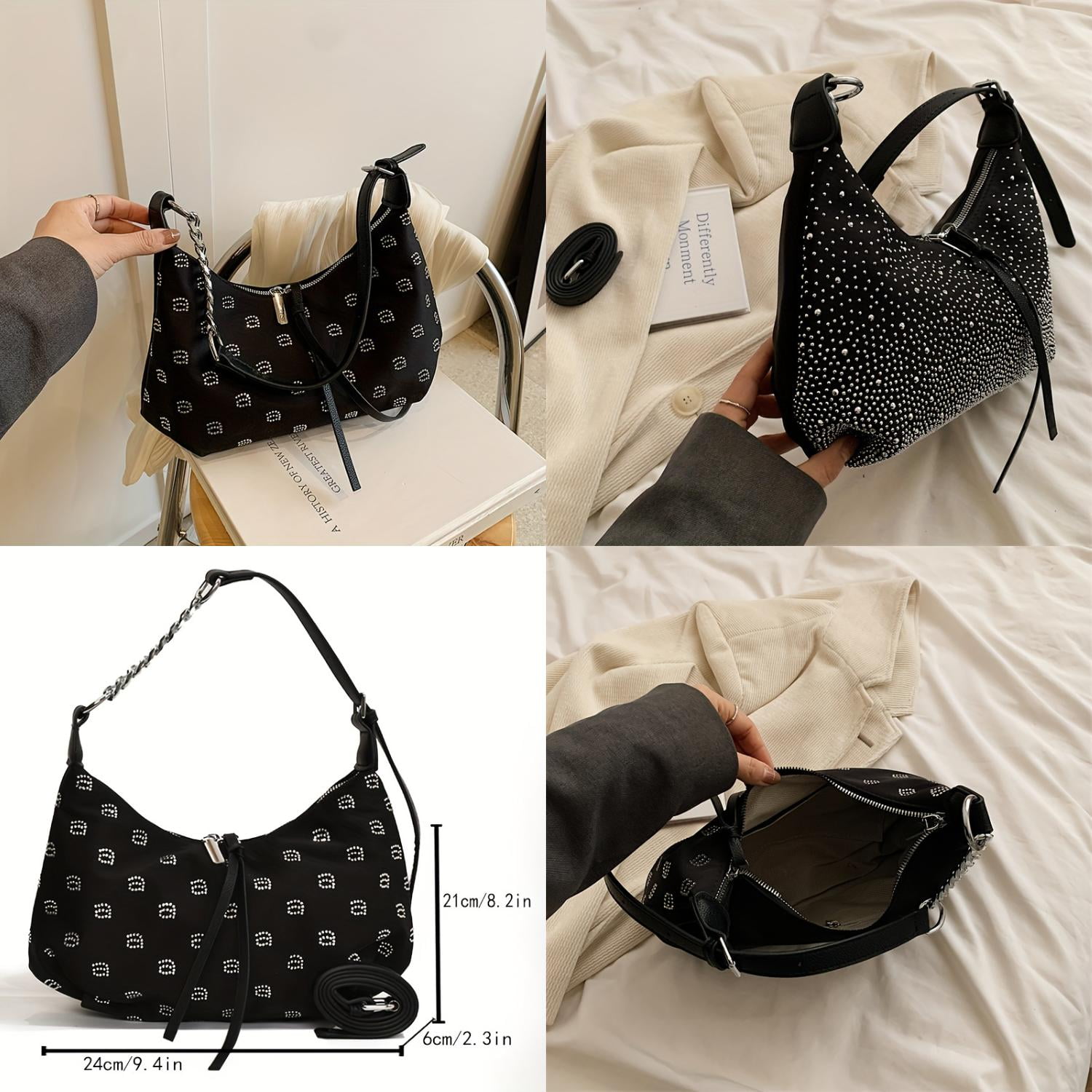 ZSTCDQ Stylish Crescent Bag with Shiny Chain Perfect Small Shoulder ...