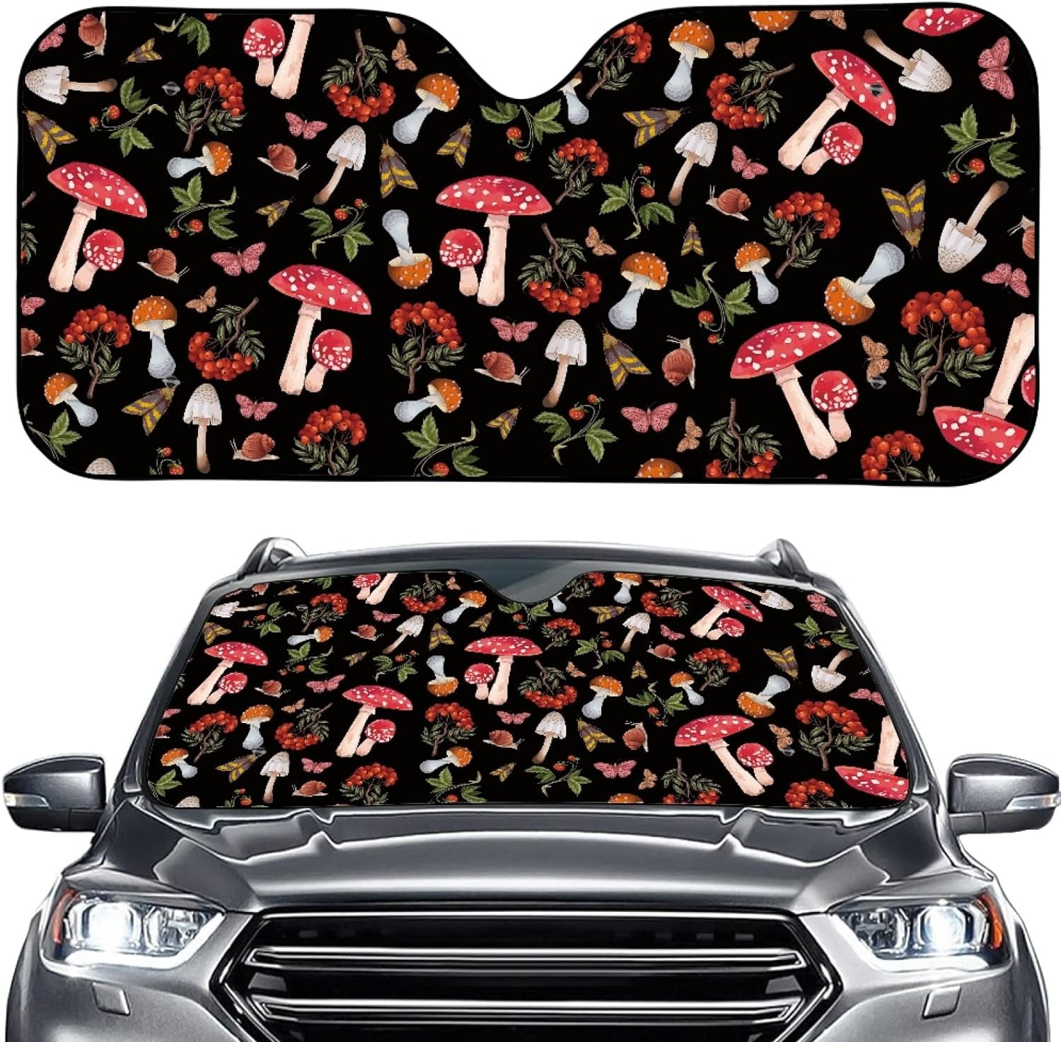ZSTHI Red Mushroom Print Car Window Shades Reflective Blocks Heat and ...