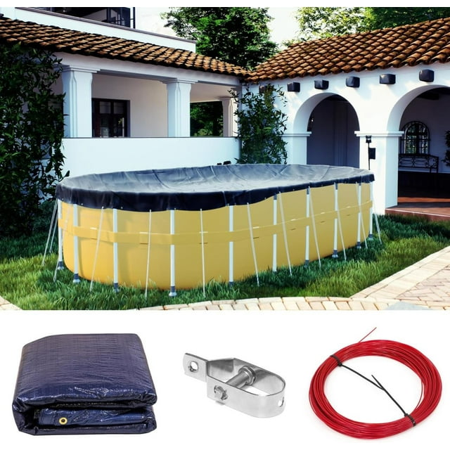 ZSWP 10' x 16' Oval Swimming Pool Cover Blue Winter Pool Cover Tarp 100 ...