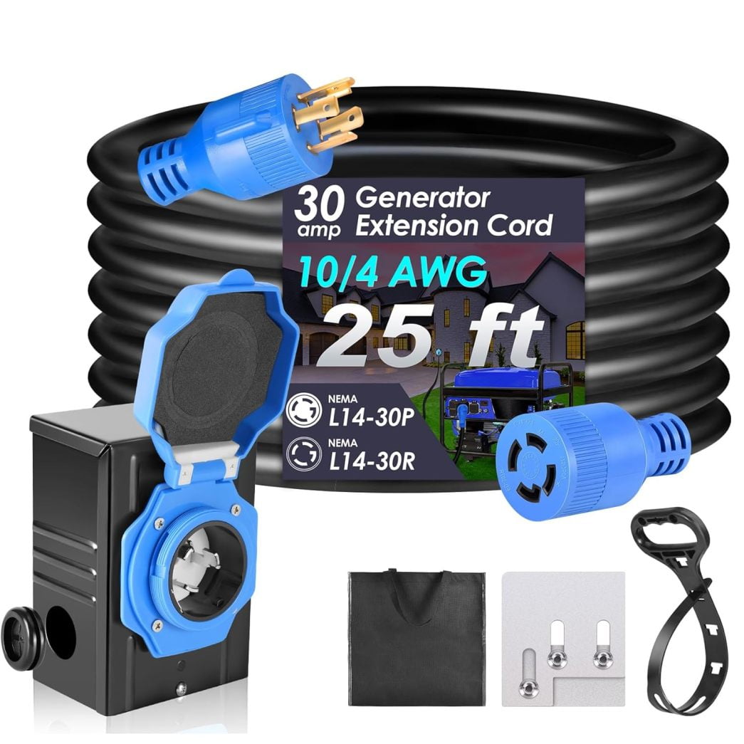 ZSWP 30 Amp Generator Cord, 4 Prong 25 FT Generator Extension Cord with ...