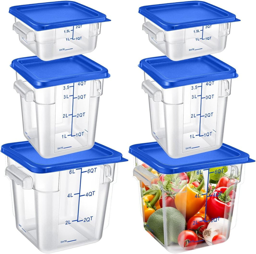 ZSWP 6 Pcs Square Food Storage Container with Lid 2Qt 4Qt 6Qt Clear ...