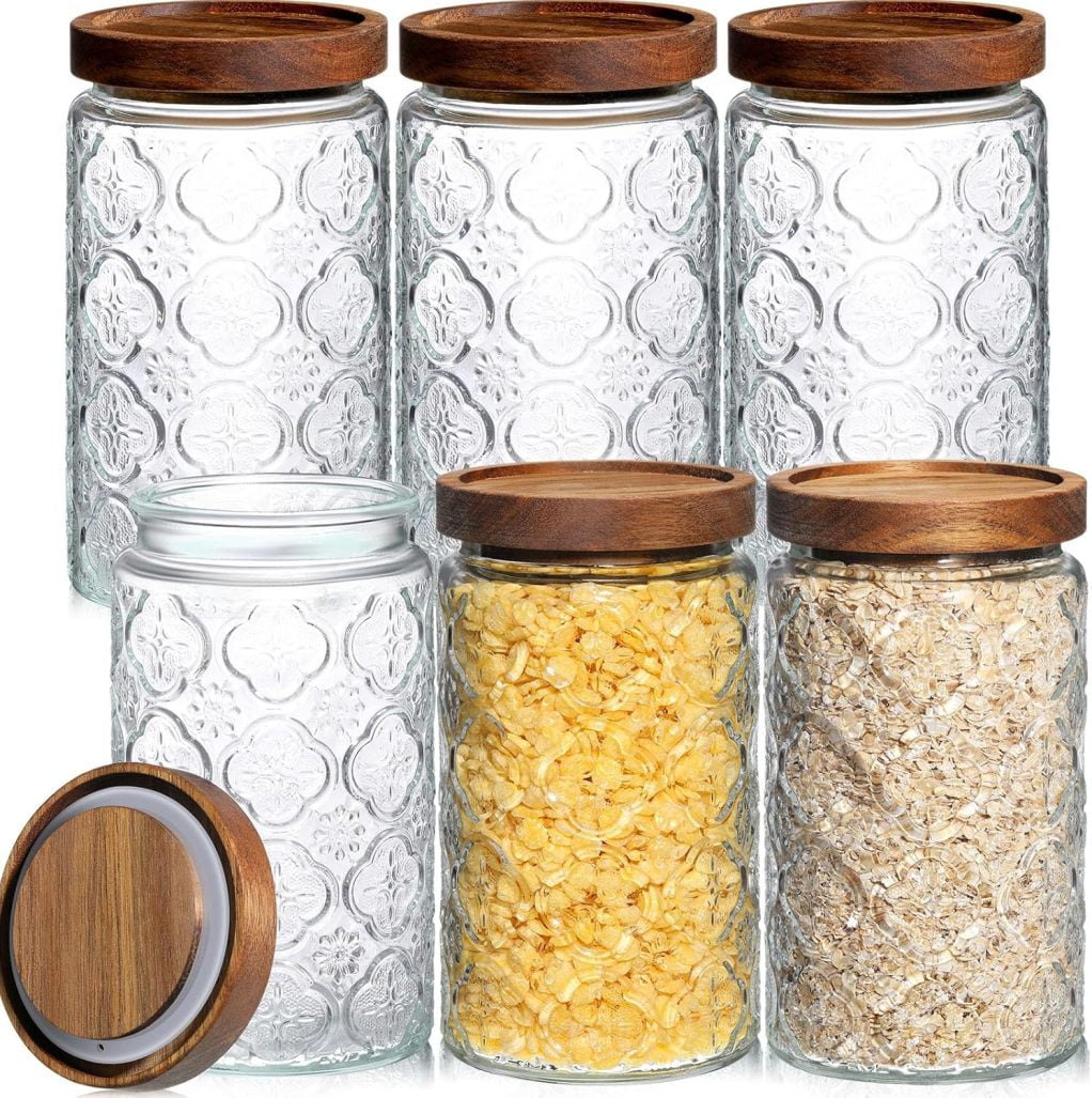 ZSWP 6 Pcs Vintage Glass Jars 34 oz Glass Storage Jars with Lids ...