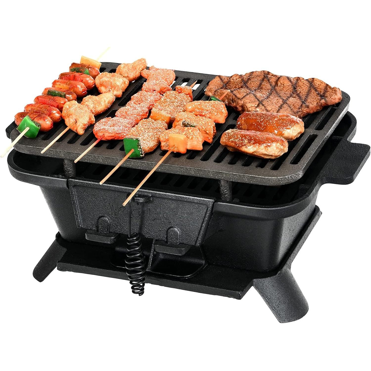 ZSWP Charcoal Grill Portable Barbecue Smoker Grill, Cast Iron Hibachi ...