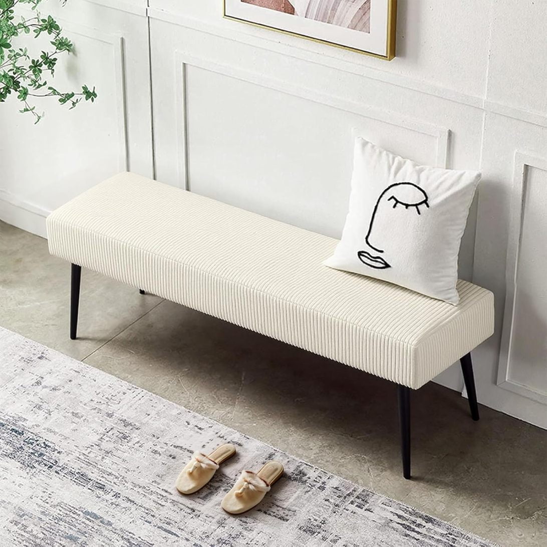 ZSWP Entryway Bench - Ivory White Bench for Bedroom, Modern End of Bed ...