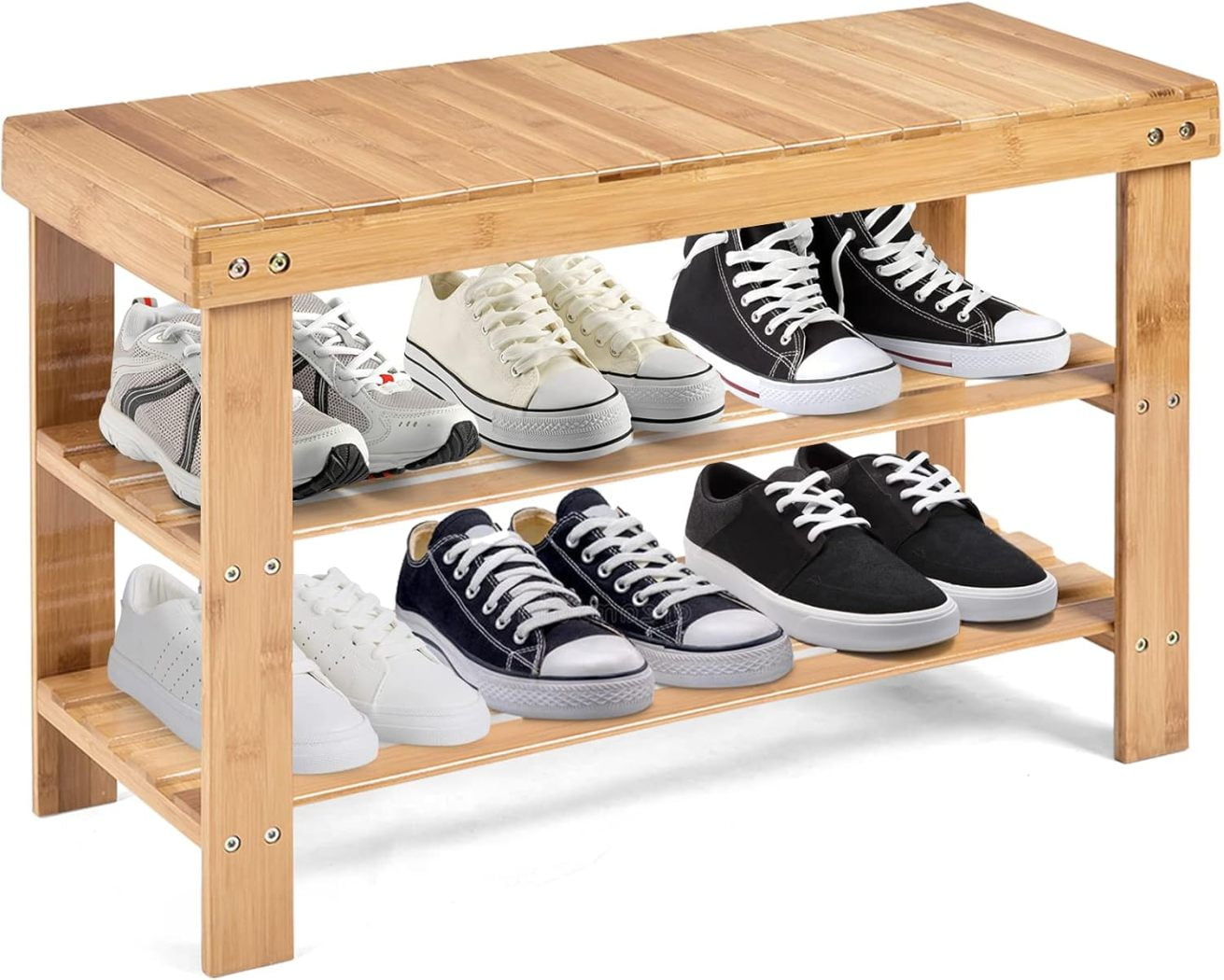 ZSWP Entryway Shoe Bench, Bamboo Shoe Shelf Organizer Holds up to 6 ...