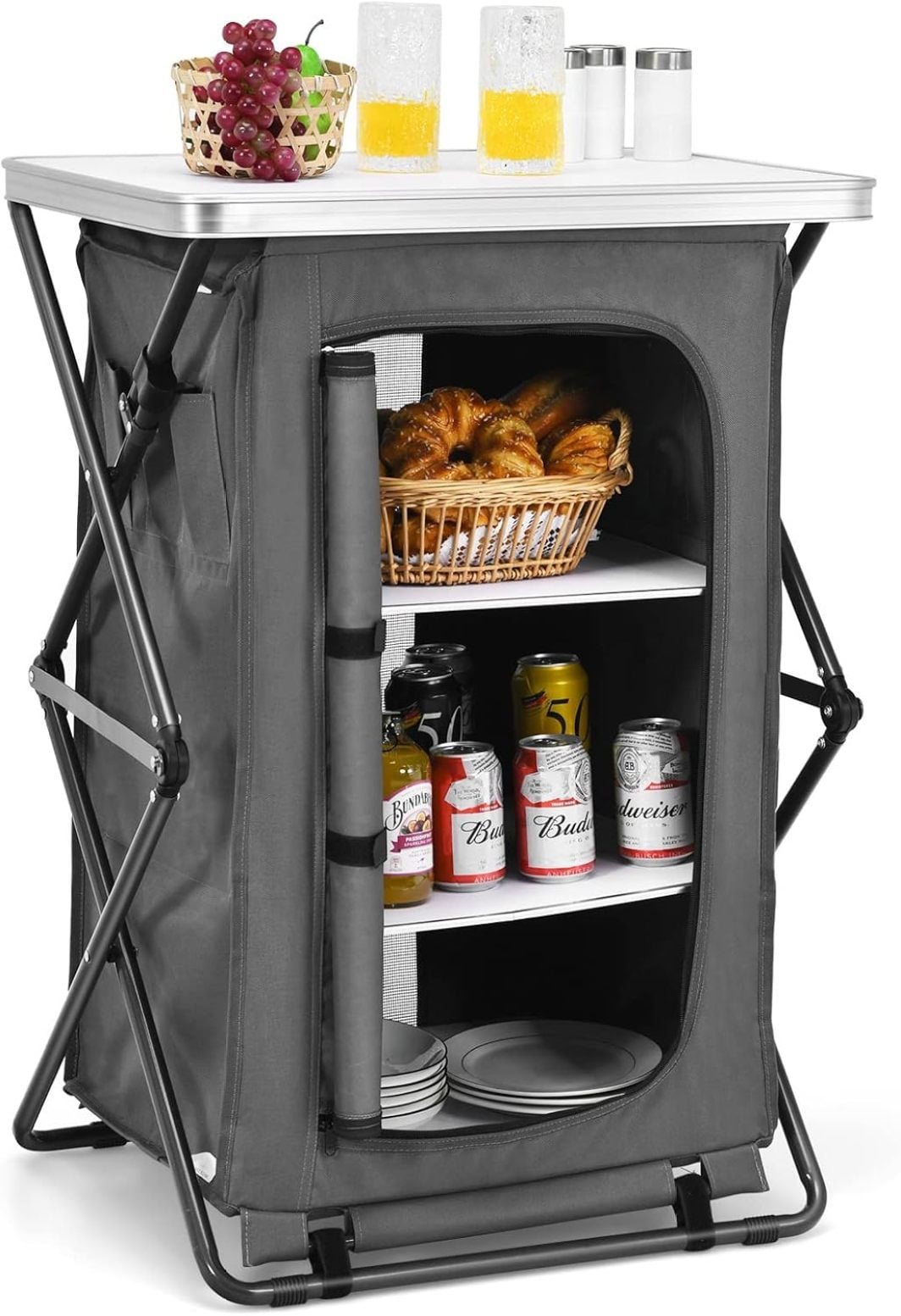 ZSWP Folding Camping Storage Cabinet with 3 Shelves and Carry Bag ...
