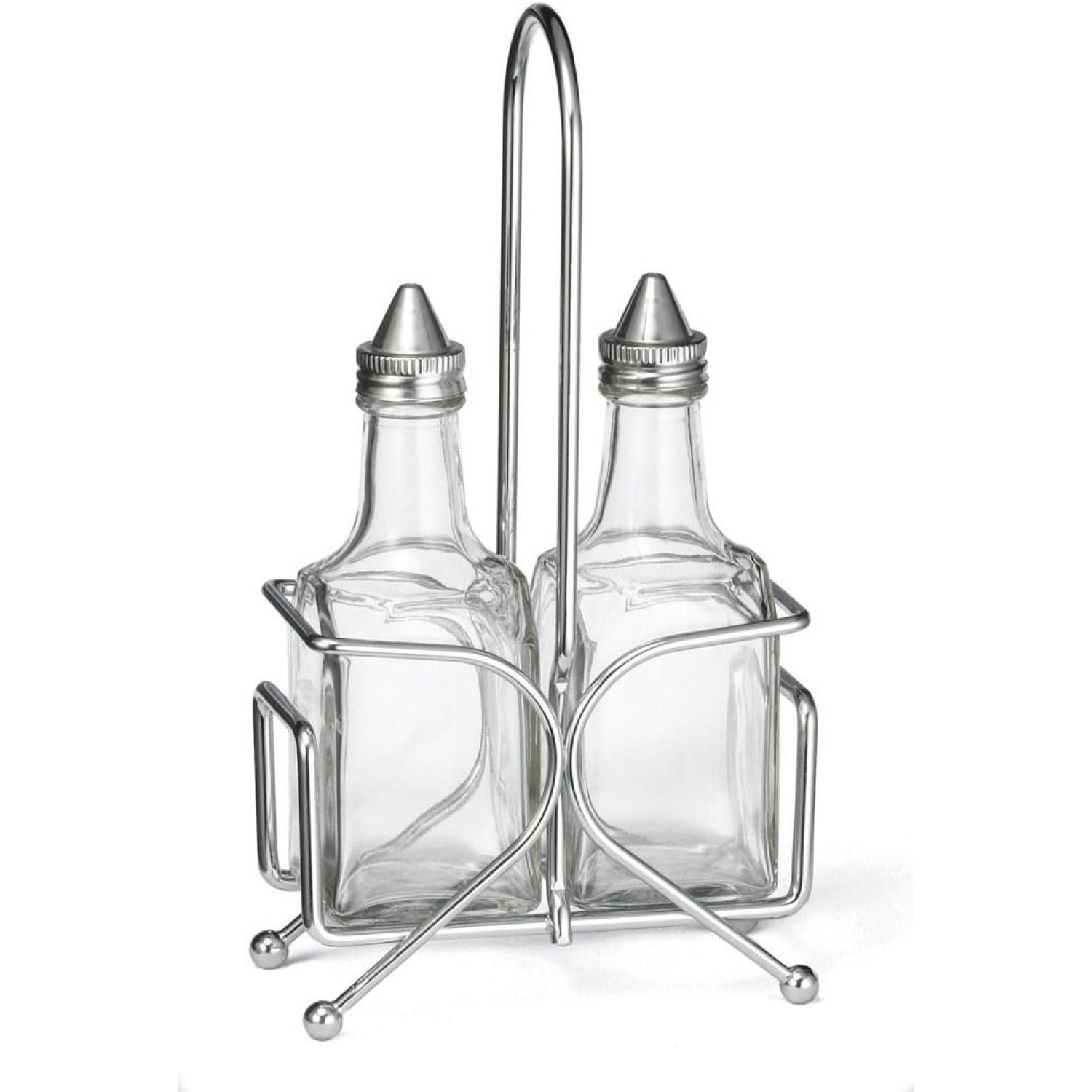 ZSWP Glass 6 Oz Oil/Vinegar Cruet Set with S/S Tops and Rack - Walmart.com