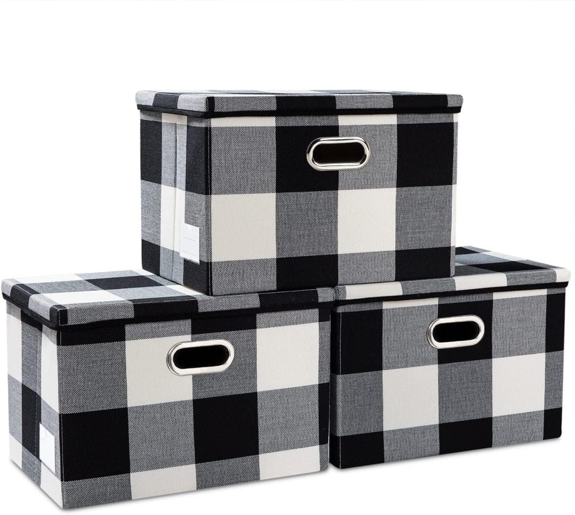 ZSWP Large Collapsible Storage Bins with Lids [3-Pack] Fabric Foldable ...
