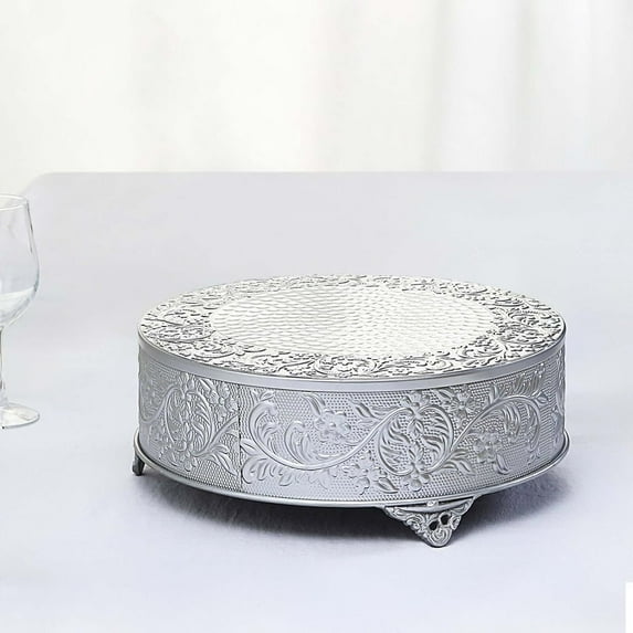 Efavormart 14 inch Silver Round Embossed Metal Cake Plateau Stand Riser ...