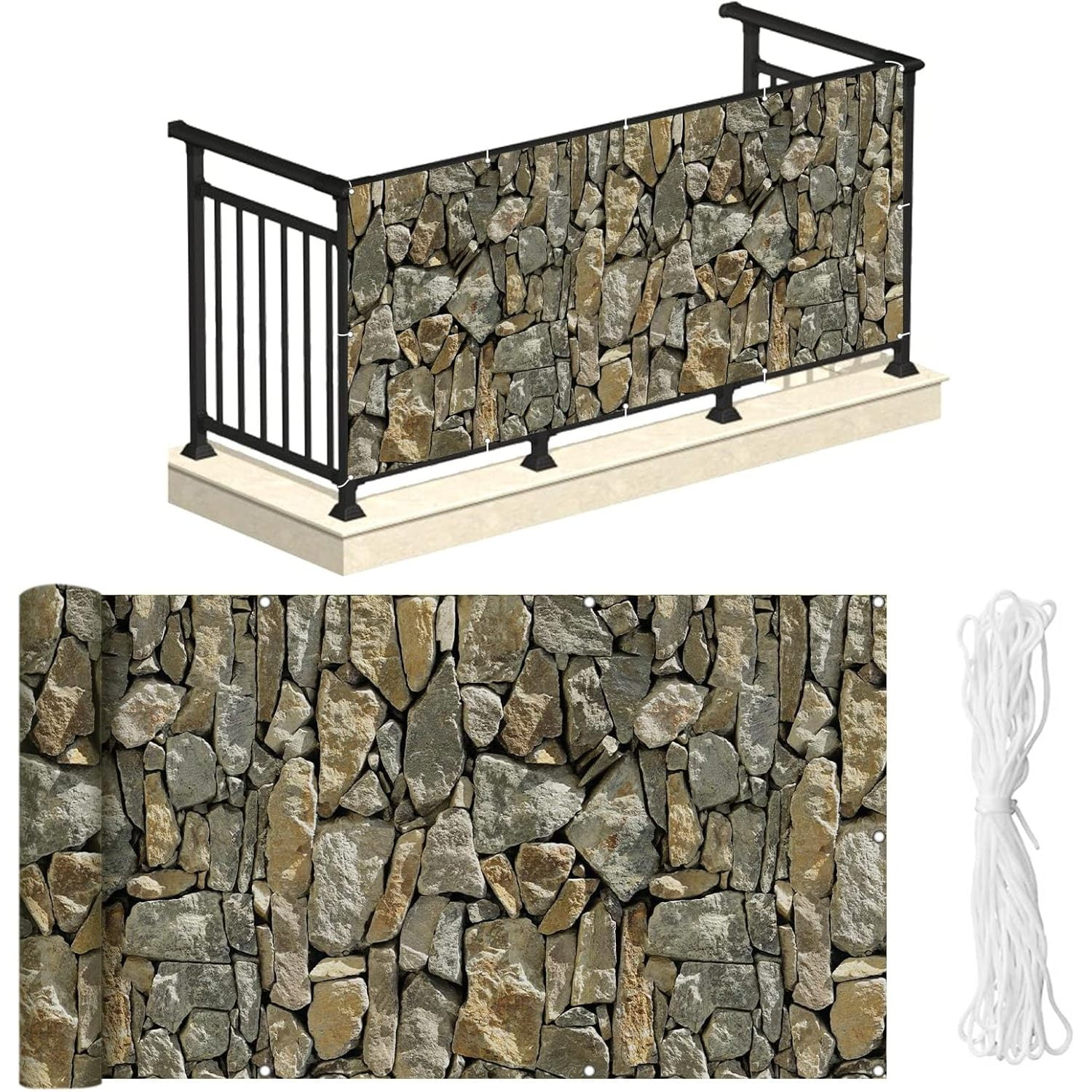 ZSWP PVC Balcony Privacy Screen Decorative Balcony Cover with Nylon ...