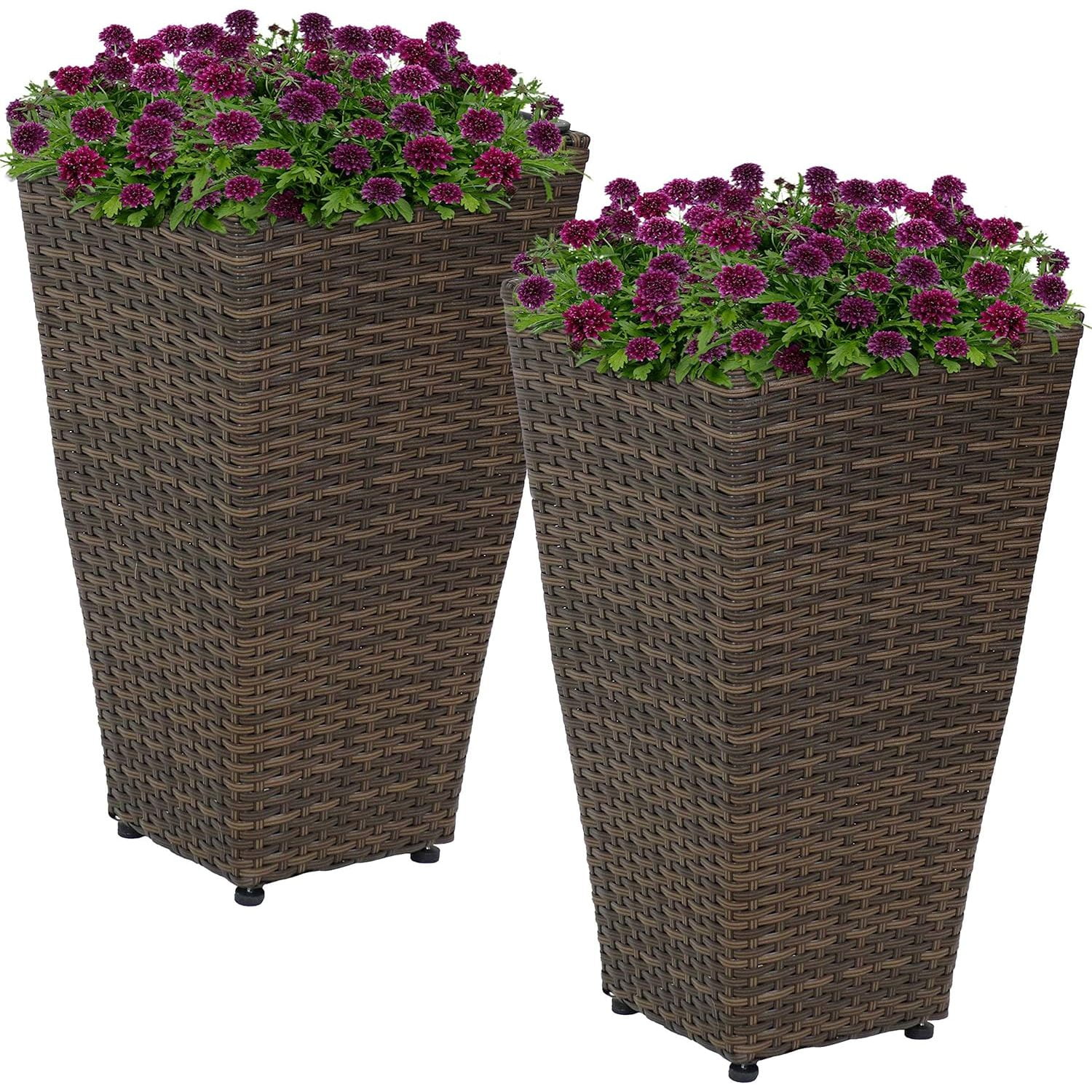 ZSWP Set of 2 Square Tall Wicker Planters - Polyrattan Rectangular ...