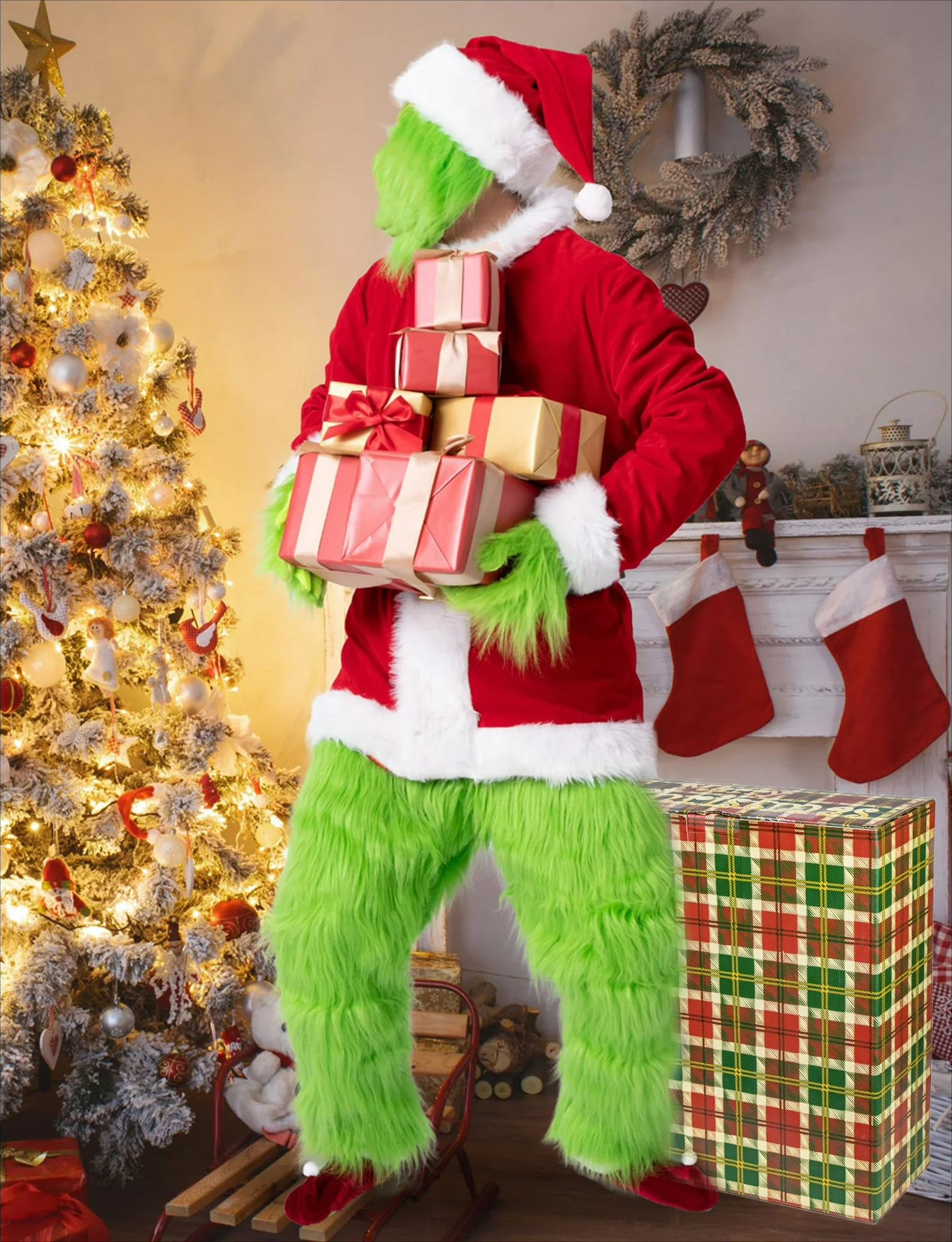 ZT Christmas Plush Toys, green Grinch , Santa Claus sets, Cosplay ...