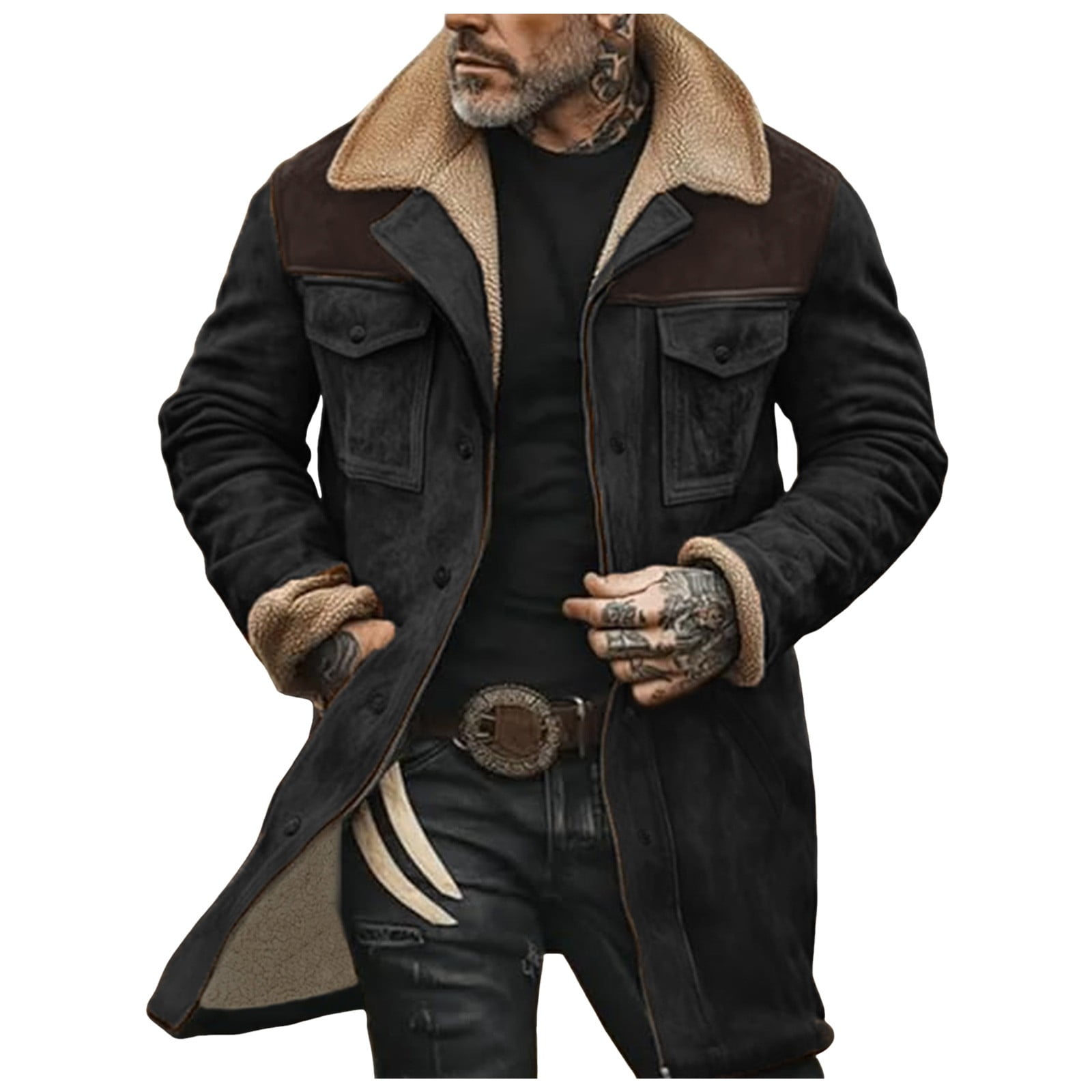ZTKWD Mens Western Cowboy Jacket Vintage Jacket Long Trench Coats Zip ...