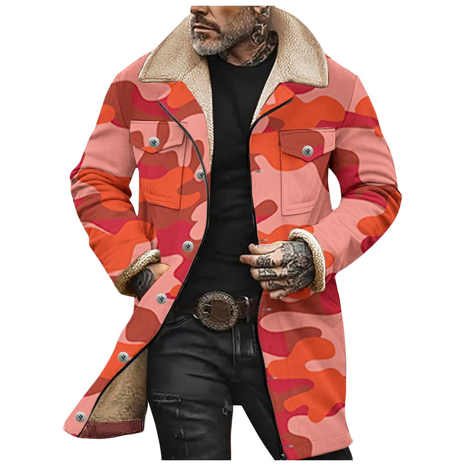 ZTKWD Mens Western Cowboy Jacket Vintage Jacket Long Trench Coats Plush ...