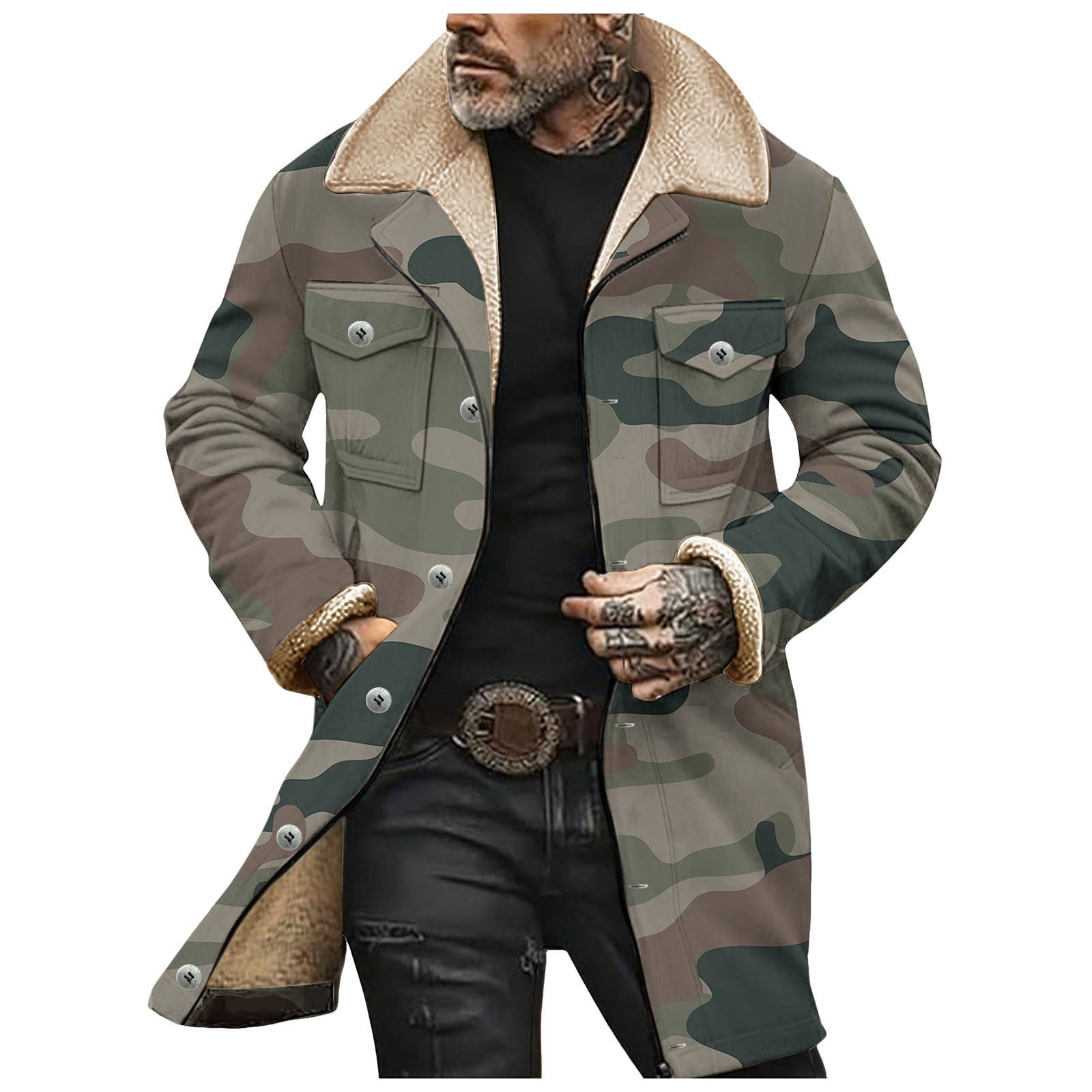 ZTKWD Mens Western Cowboy Jacket Vintage Jacket Long Trench Coats Zip ...