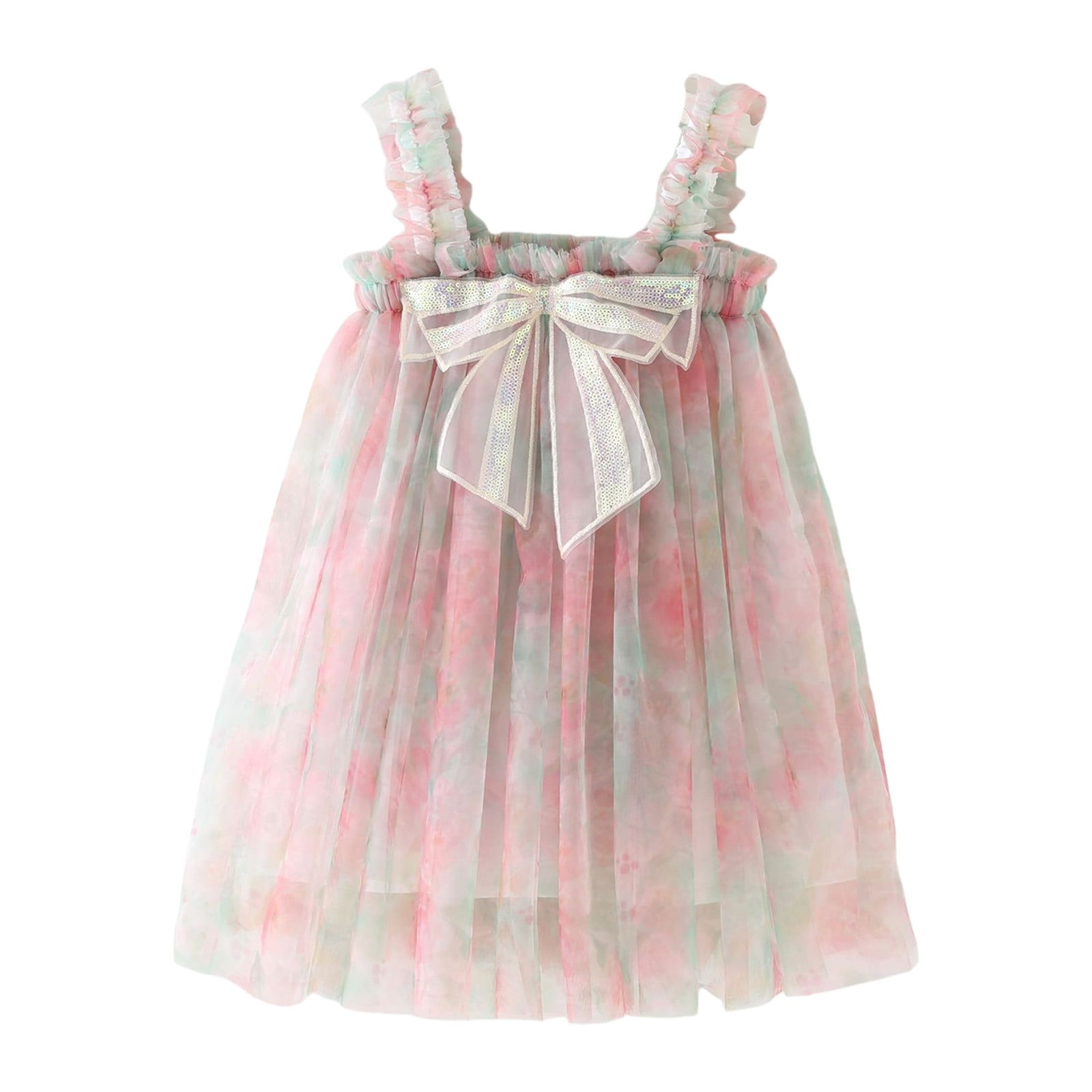 ZTKWD Teen Girls Dresses Layer Ruffle Sleeve Smocked Flowy Dress Bow 80 ...