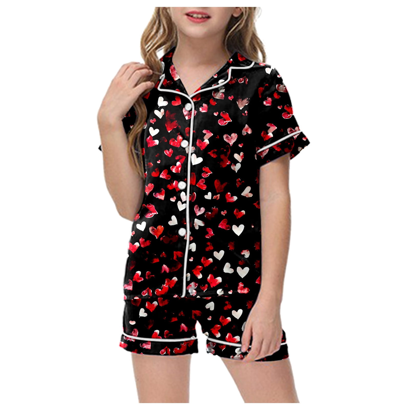 ZTKWD Valentine's Day Girls Pajamas Set Soft Silk Satin 2 Piece PJs ...