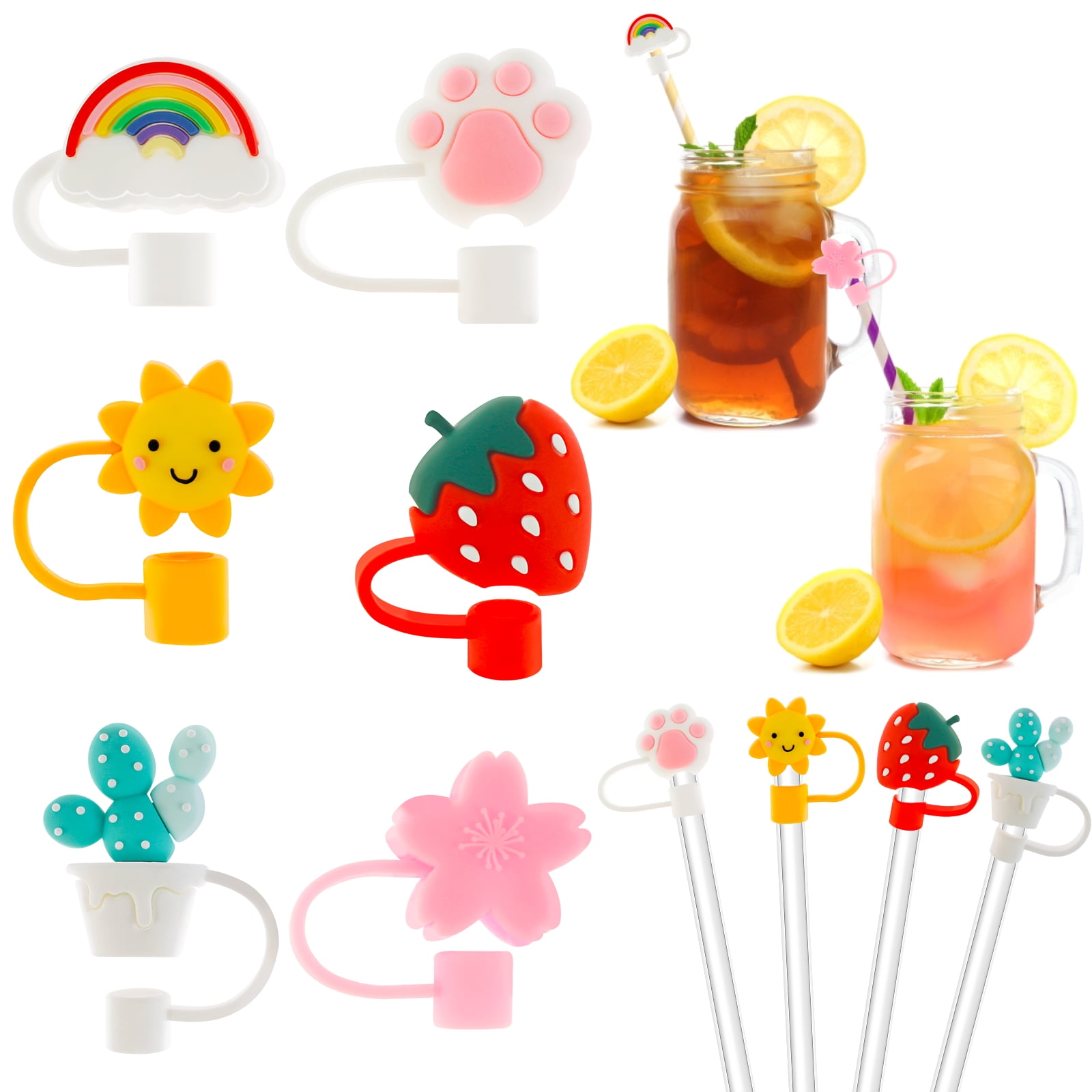 ZTOO 6PCS Straw Cover Cap Reusable Silicone Straw Toppers Drinking ...