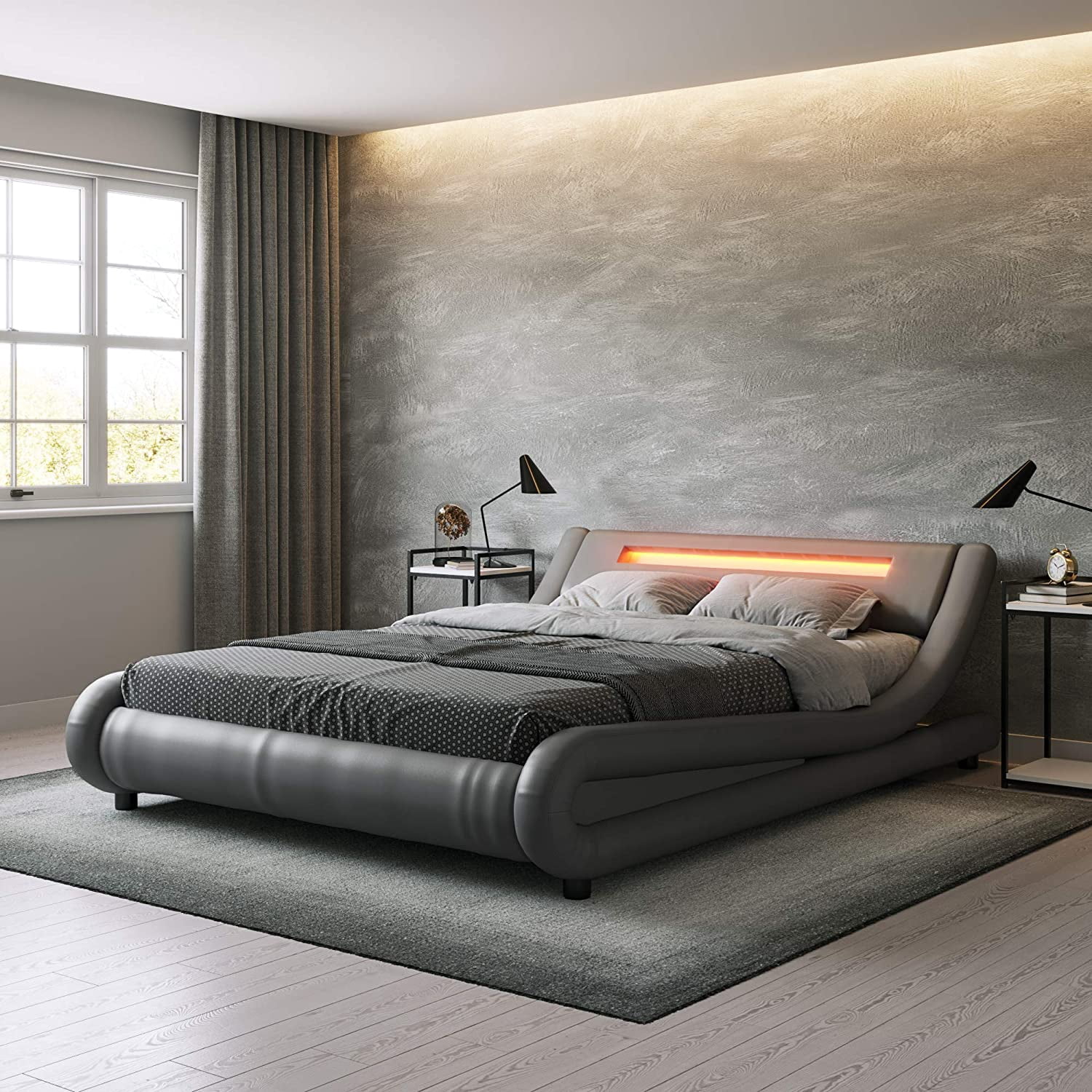 ZTOZZ Alvi Wave Like LED Bed Frame Queen Size - Contemporary Modern ...