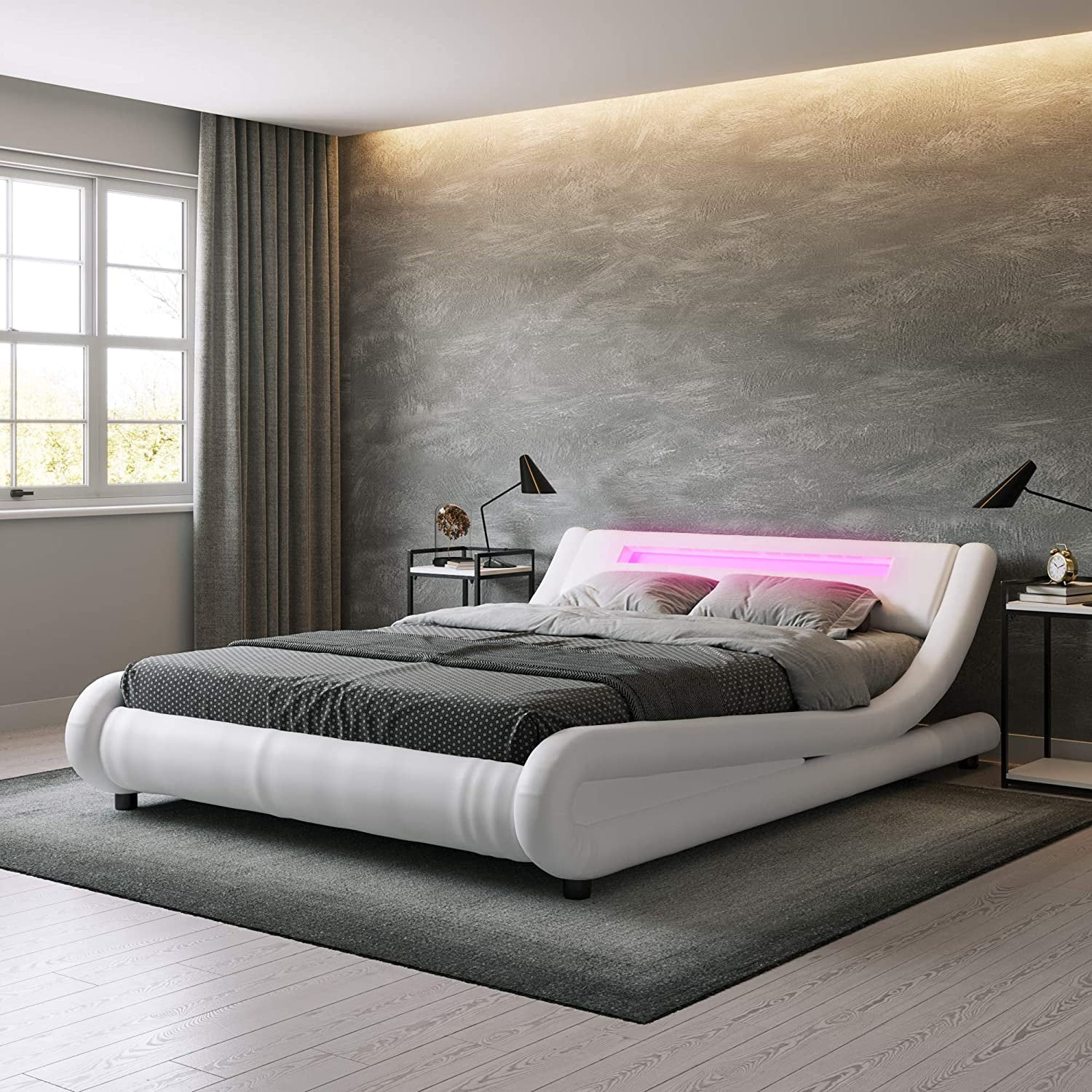 ZTOZZ Alvi Wave Like LED Bed Frame Queen Size - Contemporary Modern ...