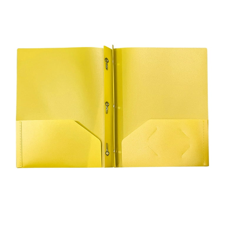 plastic folder with brads yellow