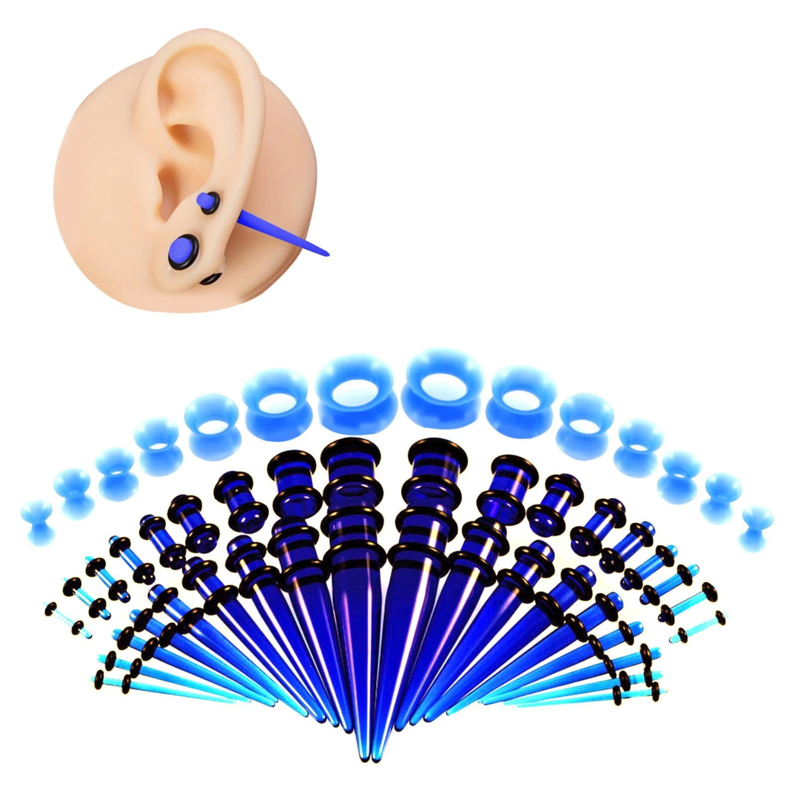 ZTTD 50 Pieces Ear Stretching Kit Acrylic Tapers and Plugs + Silicone ...