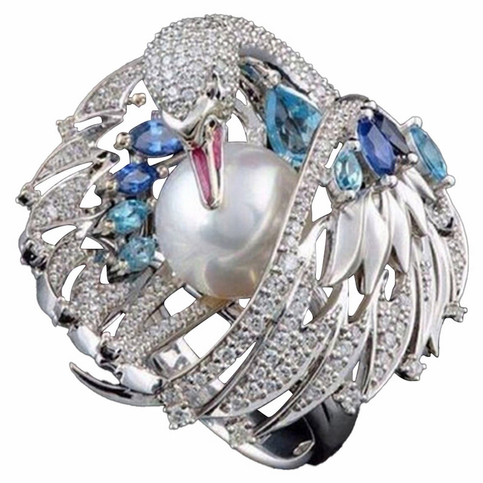 ZTTD Fashion Women White Swan Pearl Retro Classic Ring Jewelry ...
