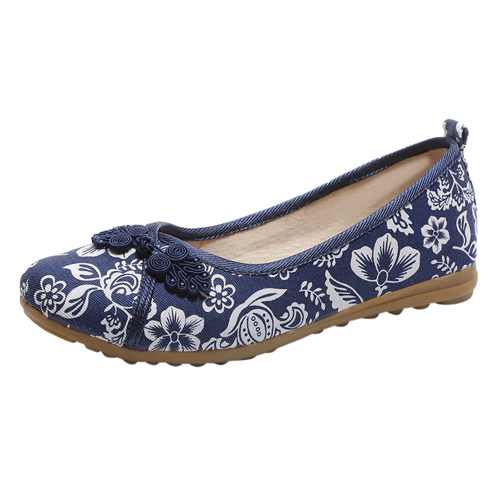 zttd floral print button decor ballet flats for women slip on shallow ...