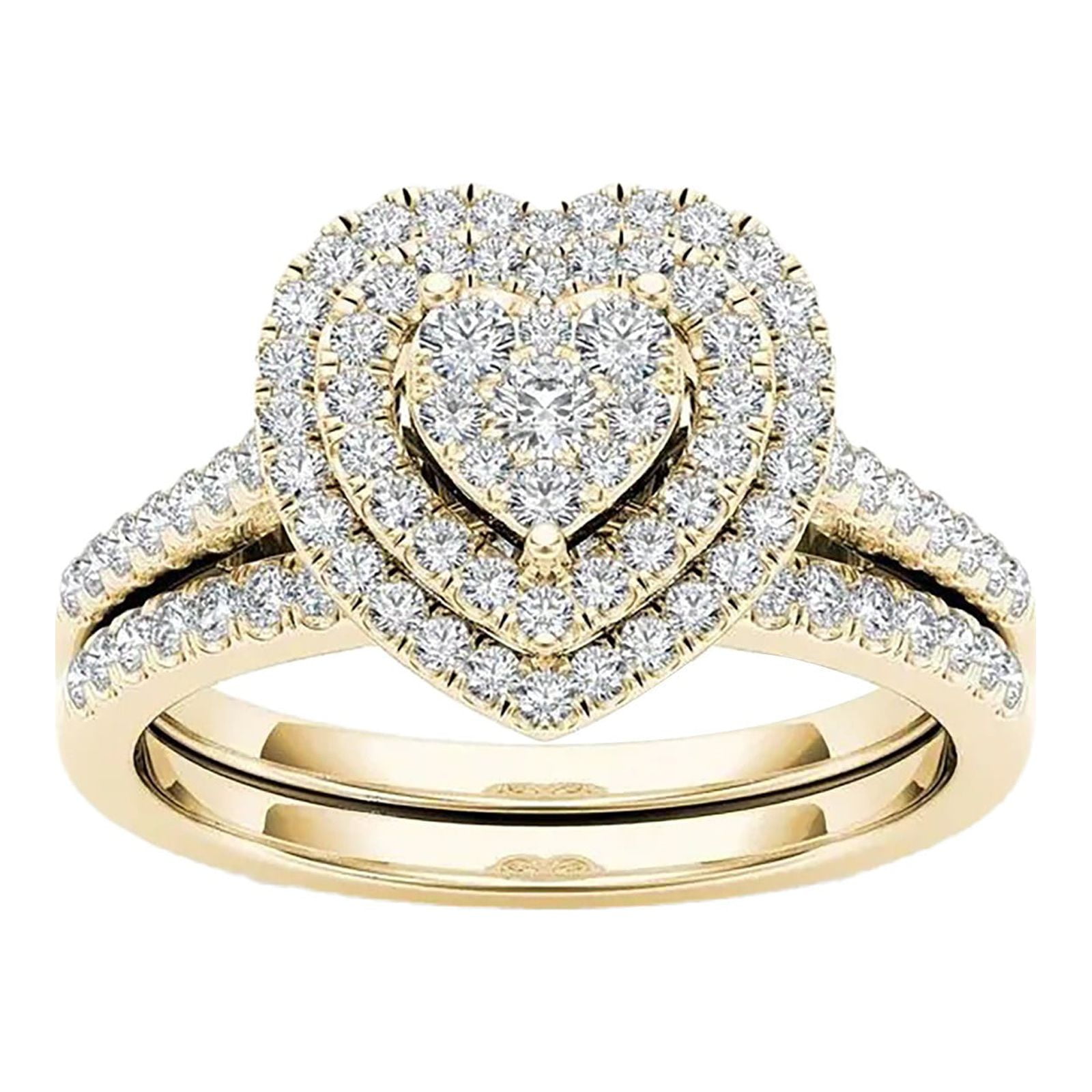 ZTTD Full Diamond Love Shaped Ring Fashion Hollow Carving Diamond Ring ...