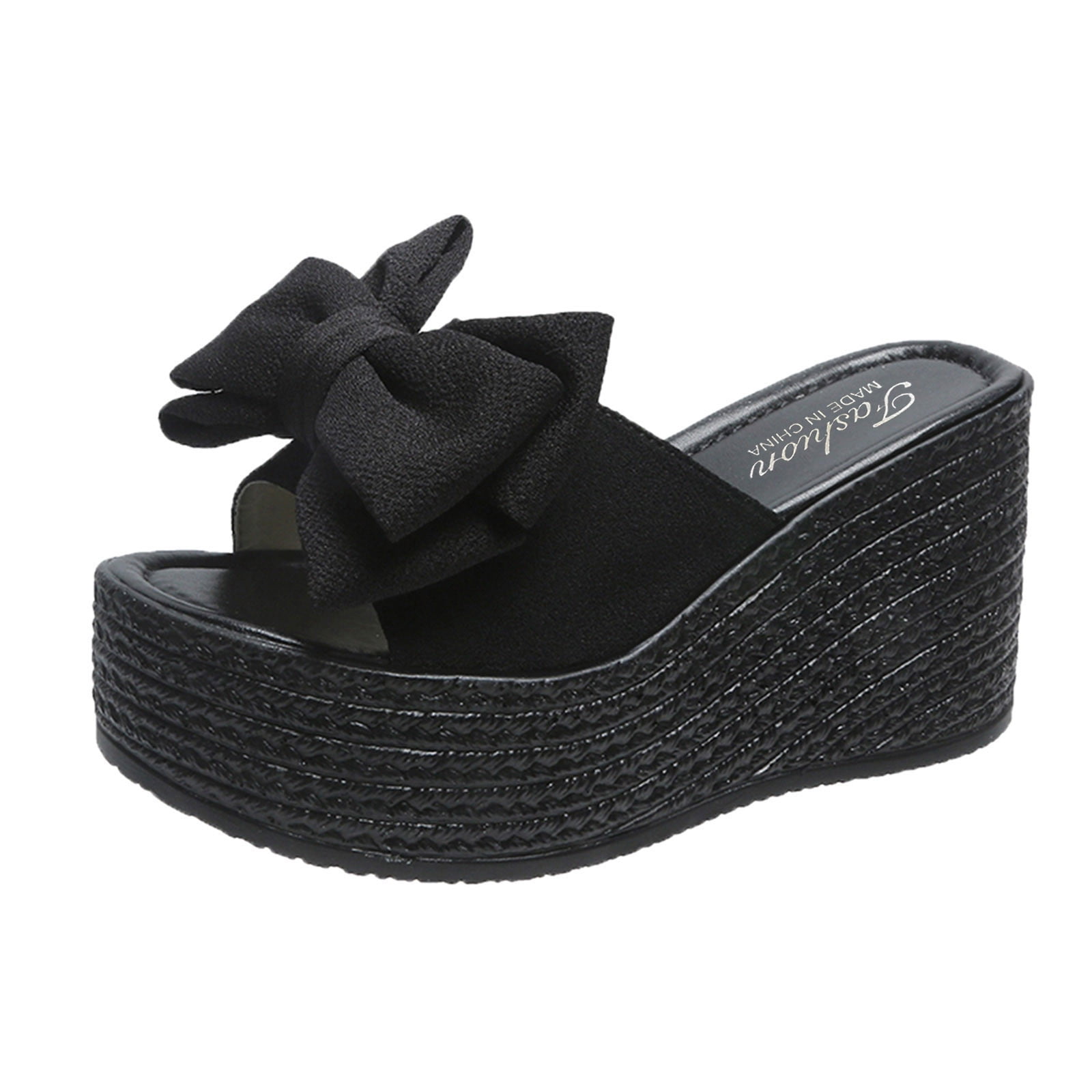 ZTTD Ladies Fashion Cloth Bow Fish Mouth Platform Wedge Heel Casual ...