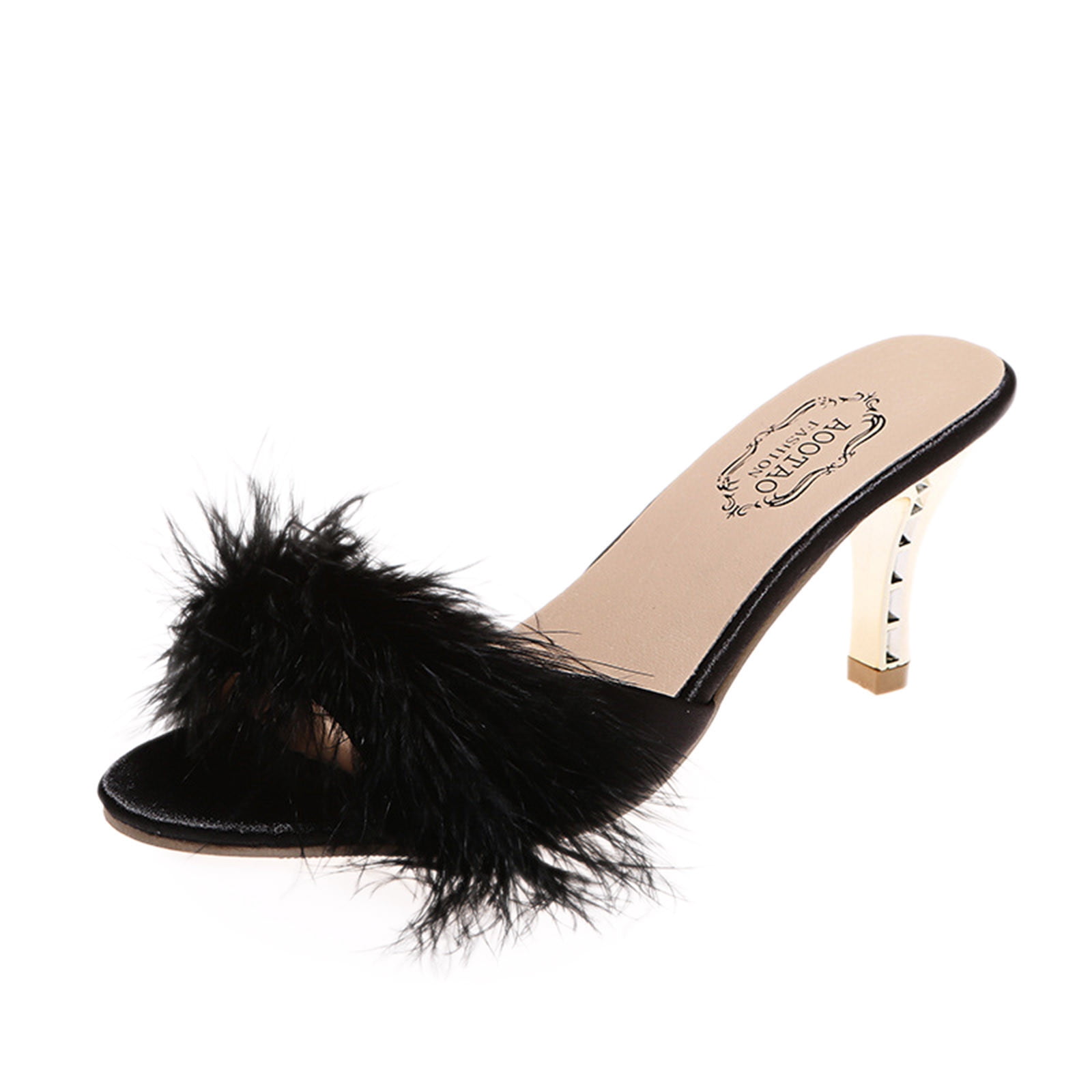 ZTTD Ladies Fashion Solid Color Plush Decoration Large Size High Heel ...