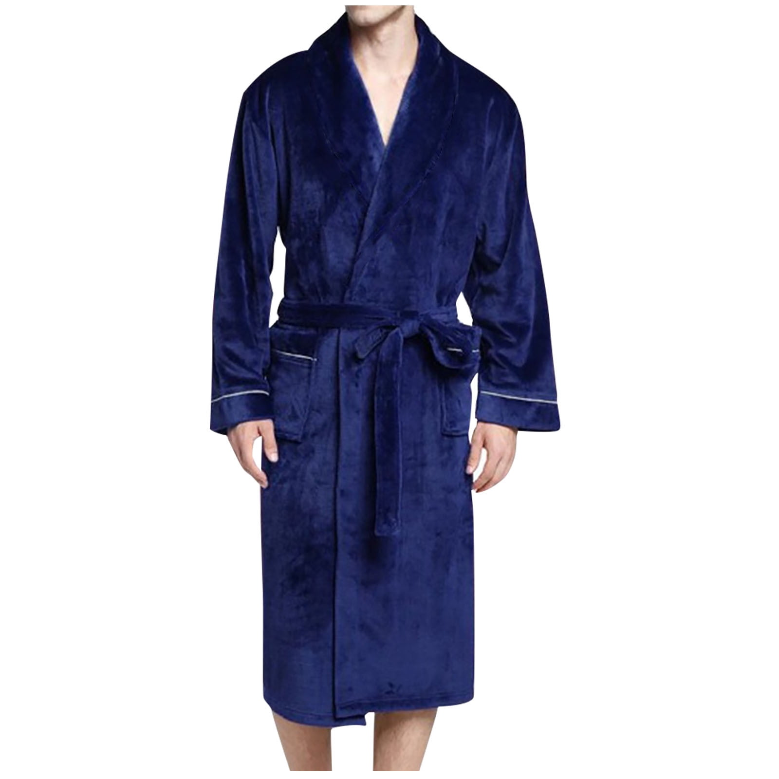 ZTTD Men's Winter Lengthened Plush Shawl Bathrobe Home Clothes Long ...