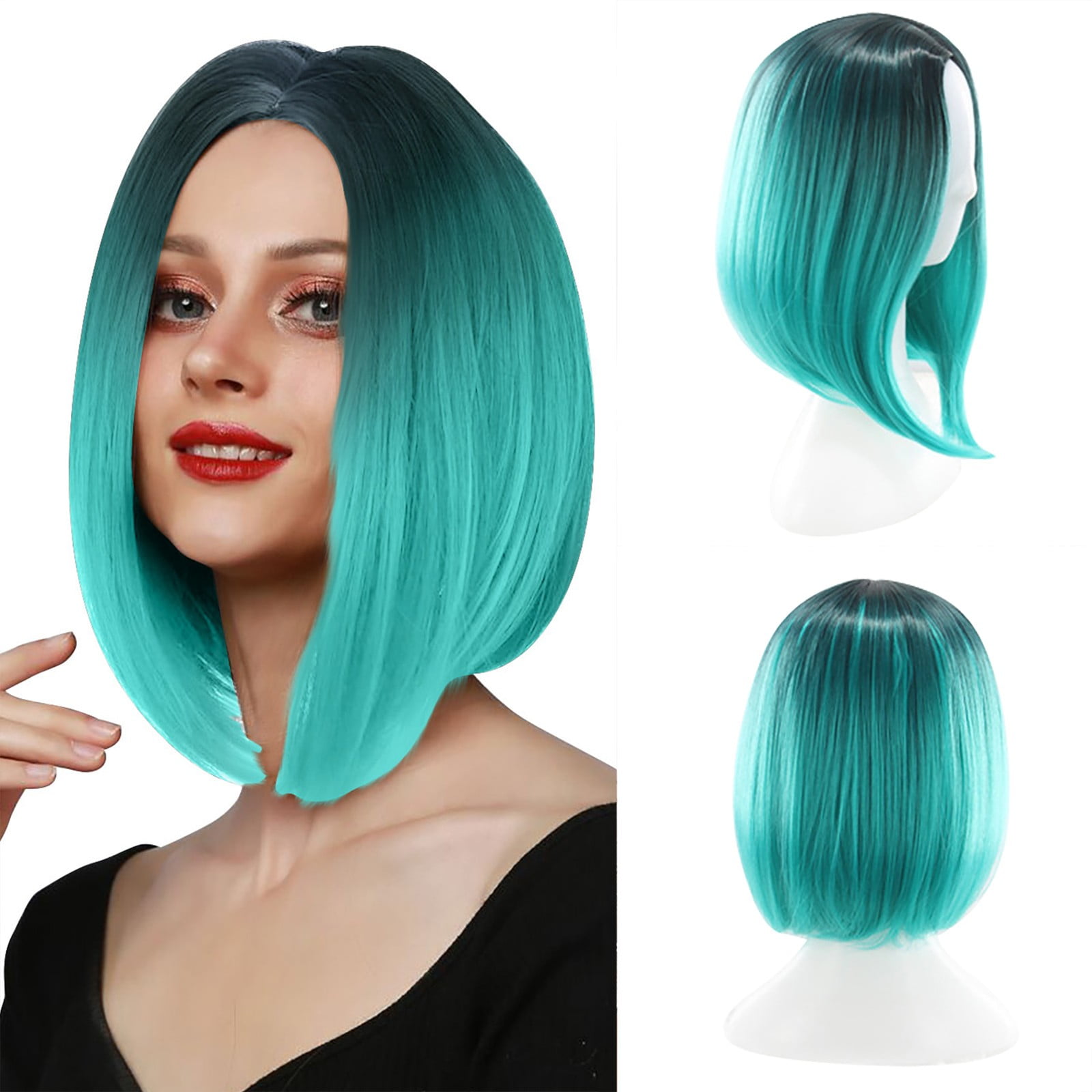ZTTD Party Wig Gradient Short Straight Hair Highlight Female Wig Wig ...