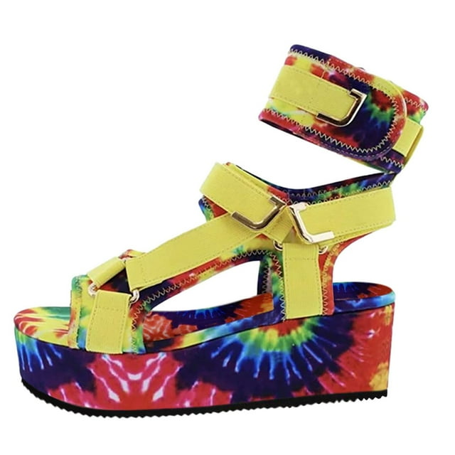 ZTTD Summer Platform Sandals for Womens Open Toe Ankel StrapPrinting ...