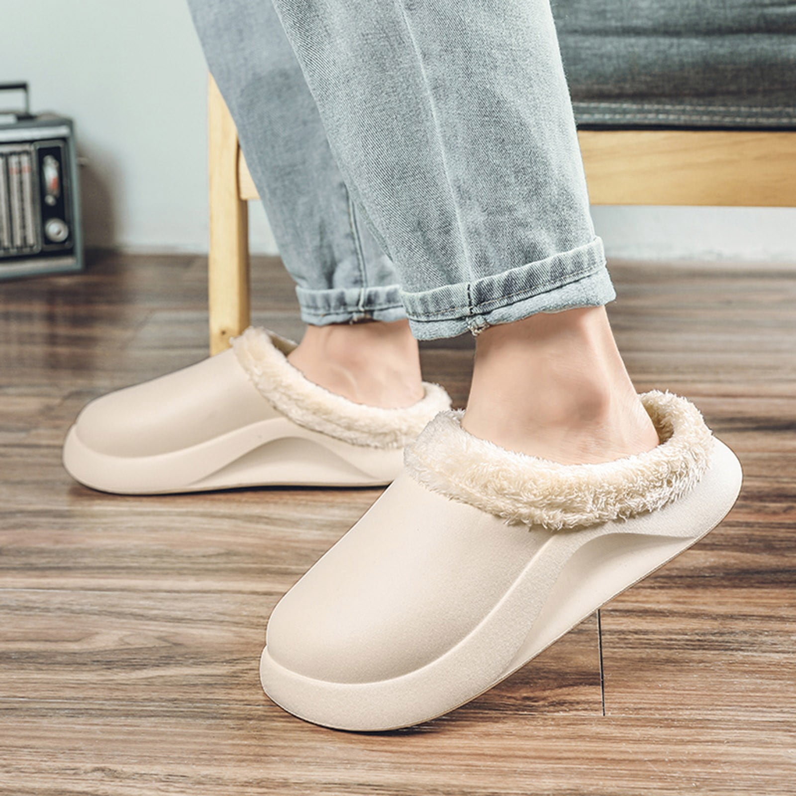ZTTD Waterproof Slippers Men Lined Clogs Winter Garden Shoes Warm House ...