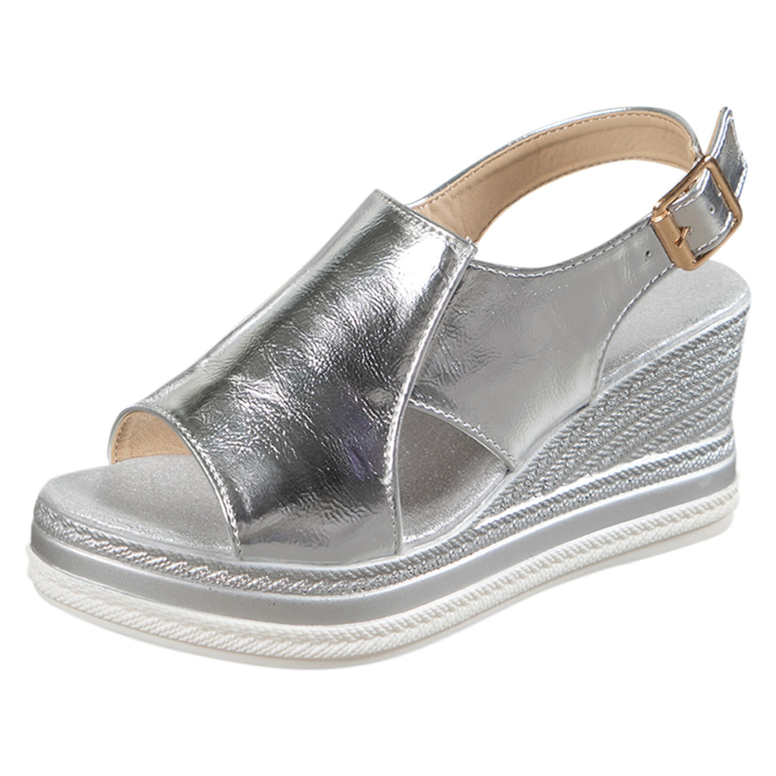 ZTTD Women Metallic Slingback Wedge Sandals Glamorous Summer Bohemian ...