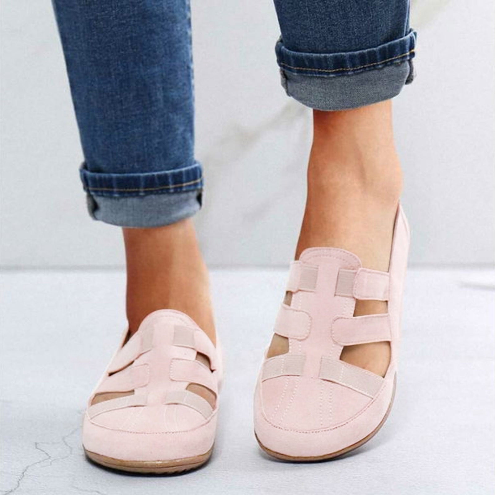 ZTTD Women's Fashion Summer Solid Color Flat Hollow Elastic Band Casual ...