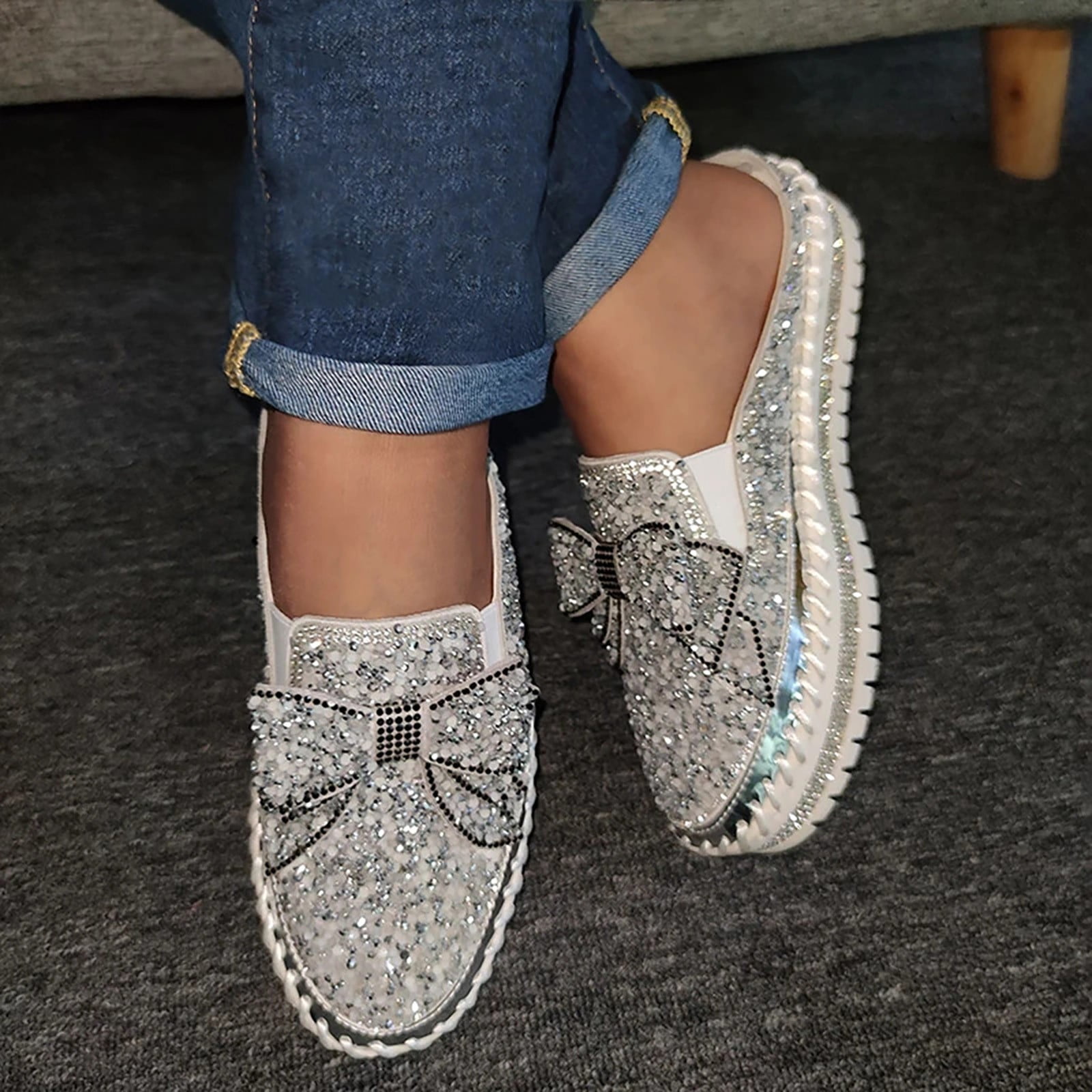 ZTTD Women's New Spring and Summer Bow Knot Diamond Sequins Semi ...