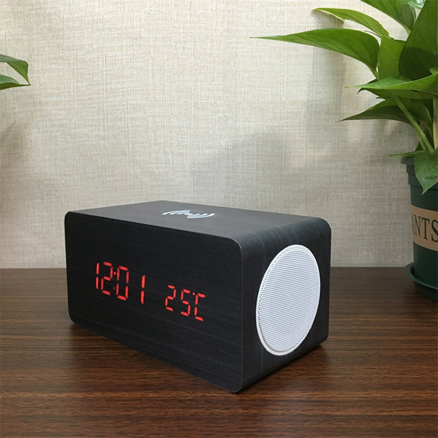 ZTech Wood Finish Alarm Clock and Wireless Phone Charger and Speaker ...