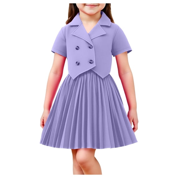 ZToonmas 2-8 Years Girls' Blazer Style 2-Piece Dress Set Short Sleeve ...