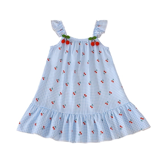 ZToonmas Girls' 3-10 Years Gingham Cherry Print Ruffle Flutter Sleeve ...